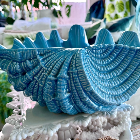 Accents | New Huge Turquoise Blue Ruffled Clam Shell Bowl | Poshmark